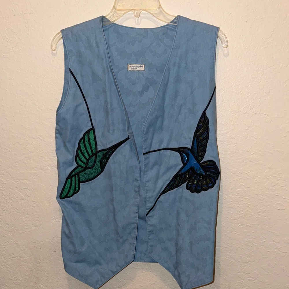 Vintage | Tops | Vintage Denim Vest With Hummingbird Embroidery Granny ...